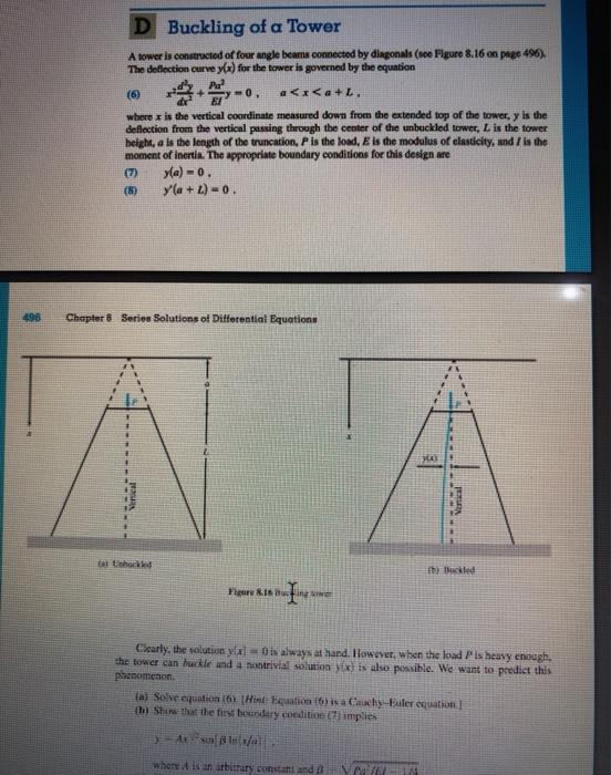 Solved D Buckling of a Tower A tower is constructed of four | Chegg.com