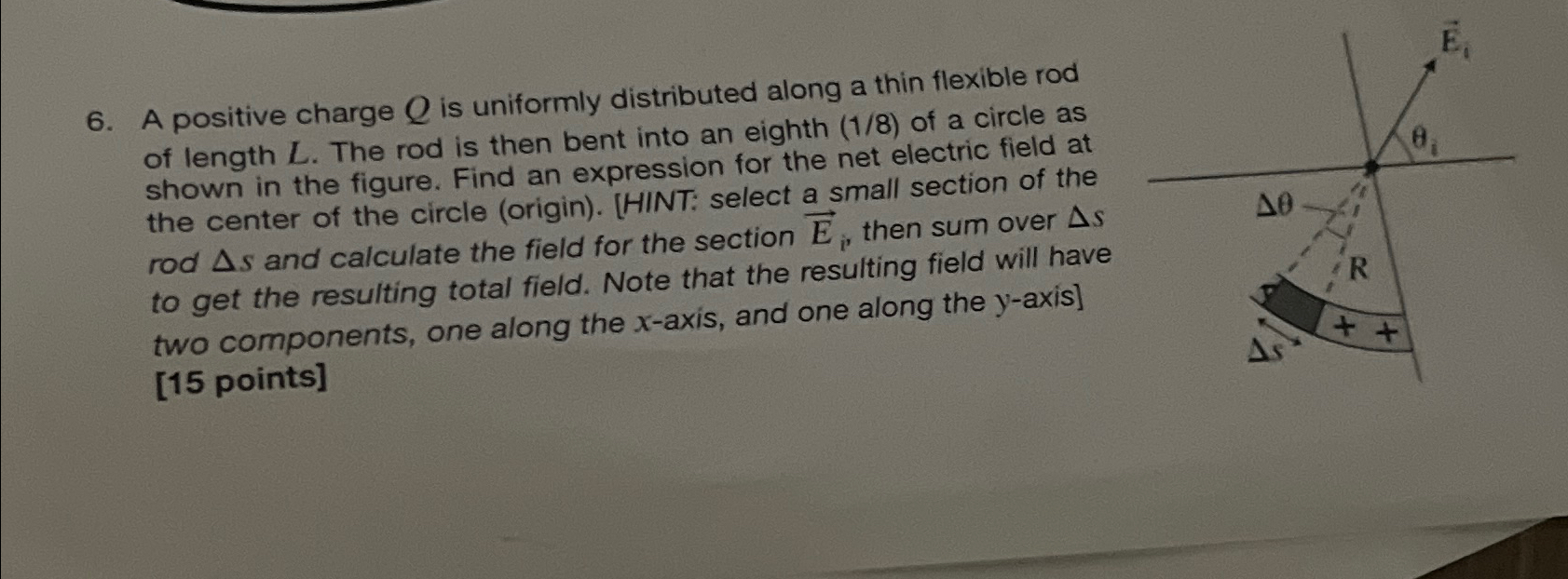 Solved A positive charge Q ﻿is uniformly distributed along a | Chegg.com