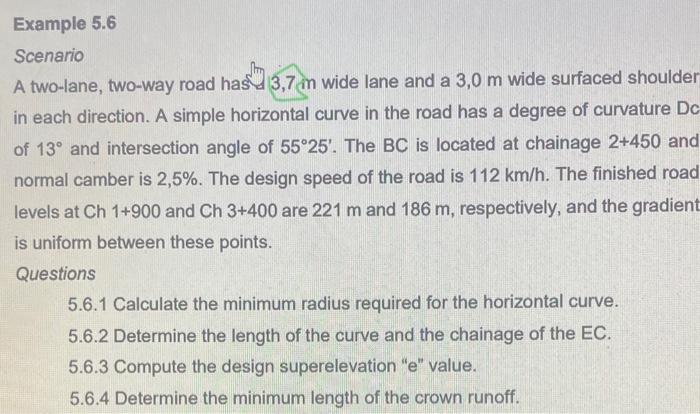 Solved Scenario A two-lane, two-way road has fm13,7 in wide | Chegg.com