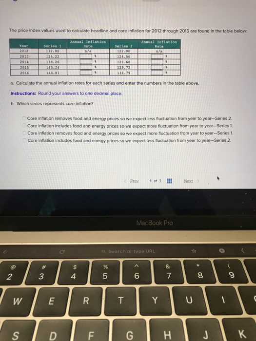 Solved The price index values used to calculate headline and | Chegg.com