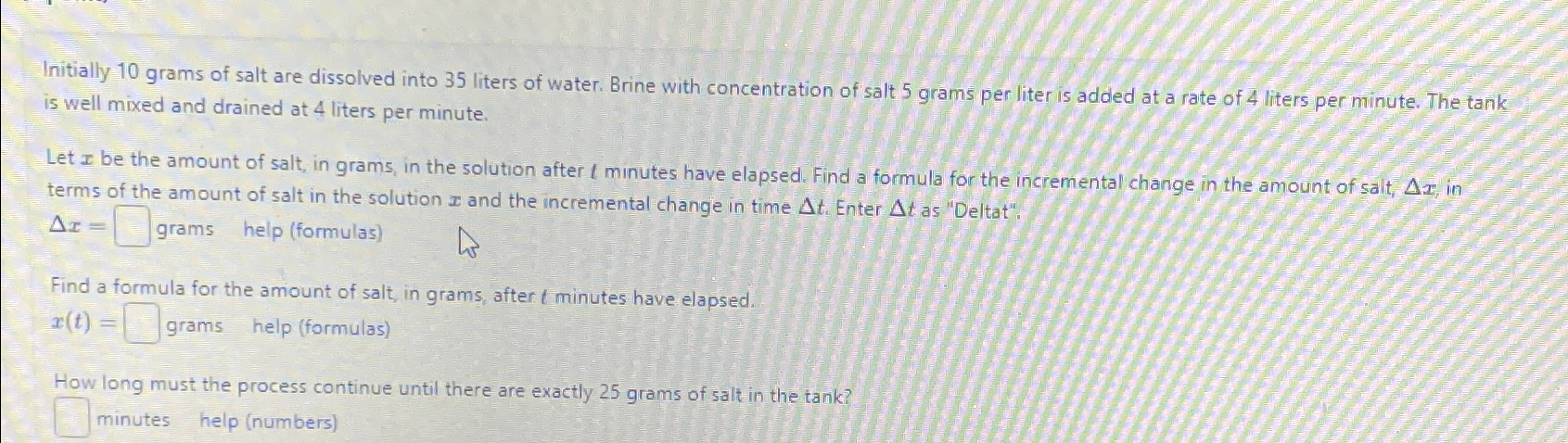 Initially 10 ﻿grams of salt are dissolved into 35 | Chegg.com