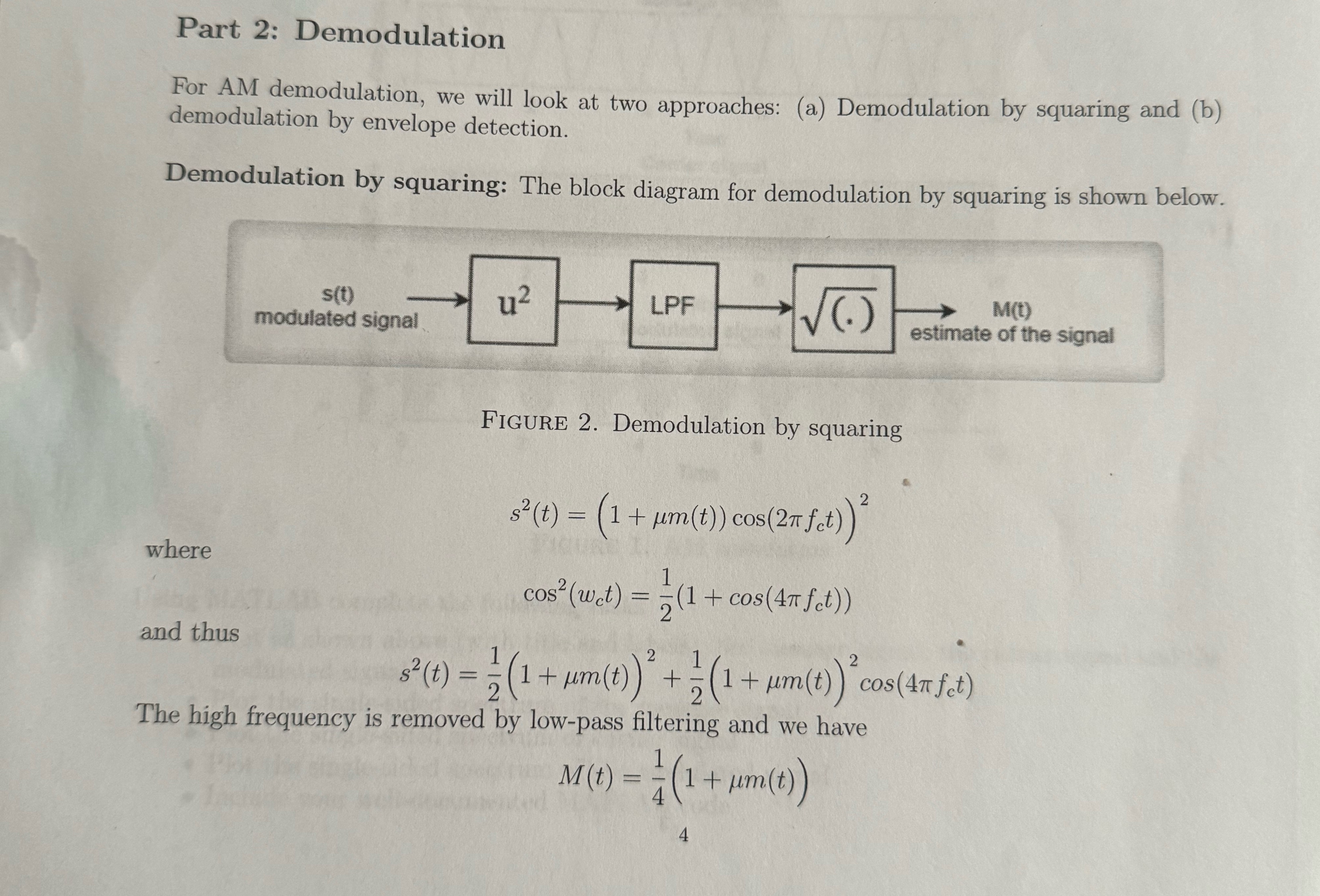 Solved Part 2: DemodulationFor AM demodulation, we will look | Chegg.com
