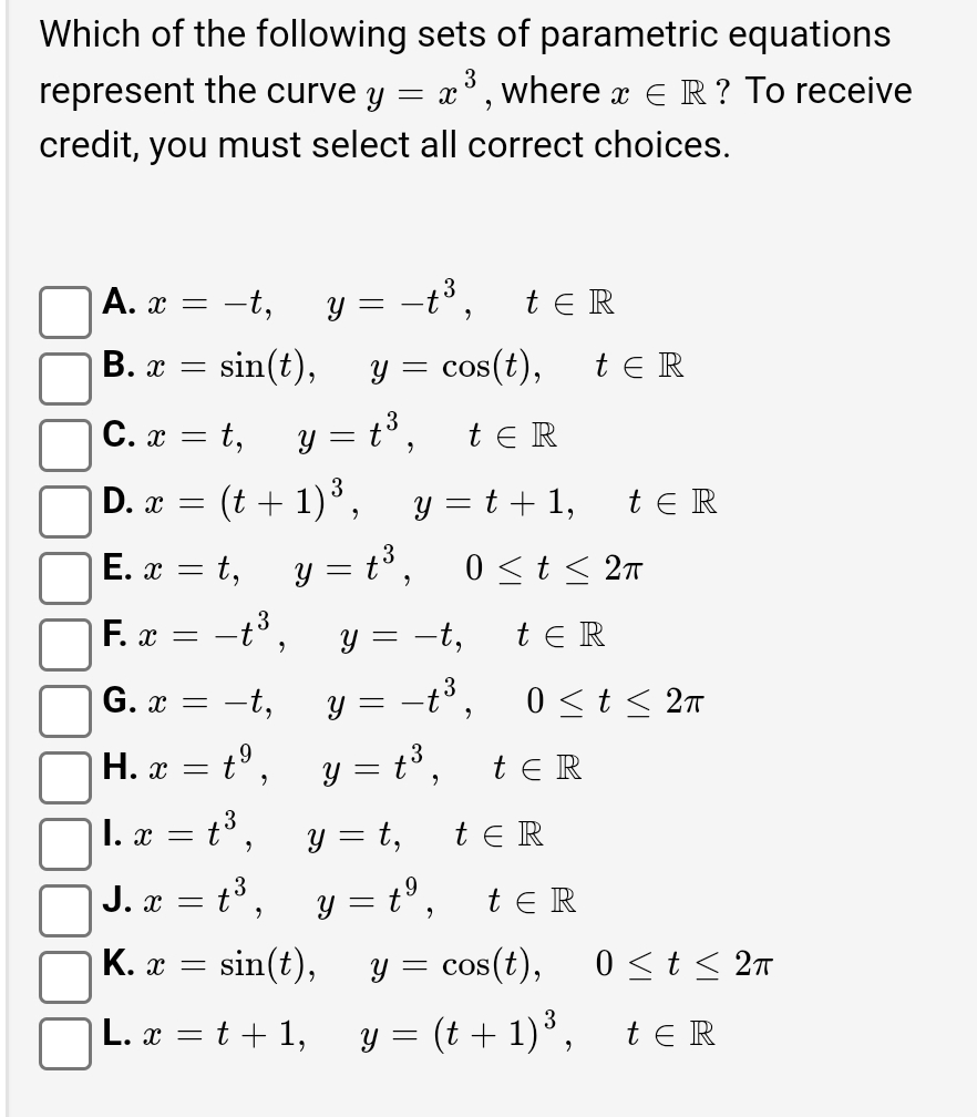 Solved Which of the following sets of parametric equations | Chegg.com