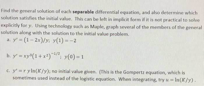 Solved Find the general solution of each separable | Chegg.com