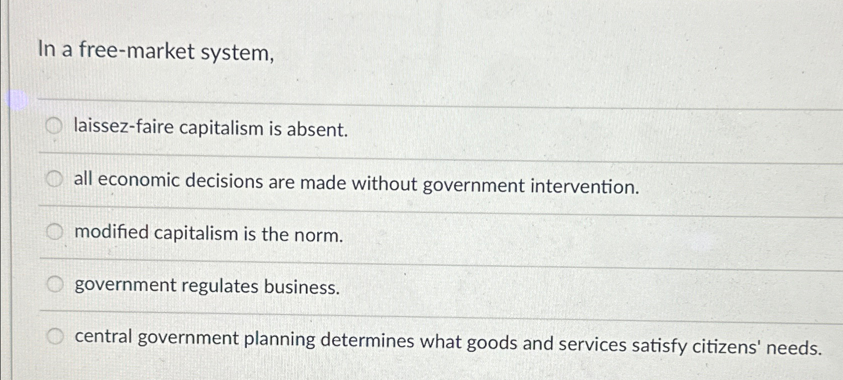 Solved In a free-market system,laissez-faire capitalism is | Chegg.com