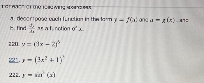 Solved a. decompose each function in the form y=f(u) and | Chegg.com