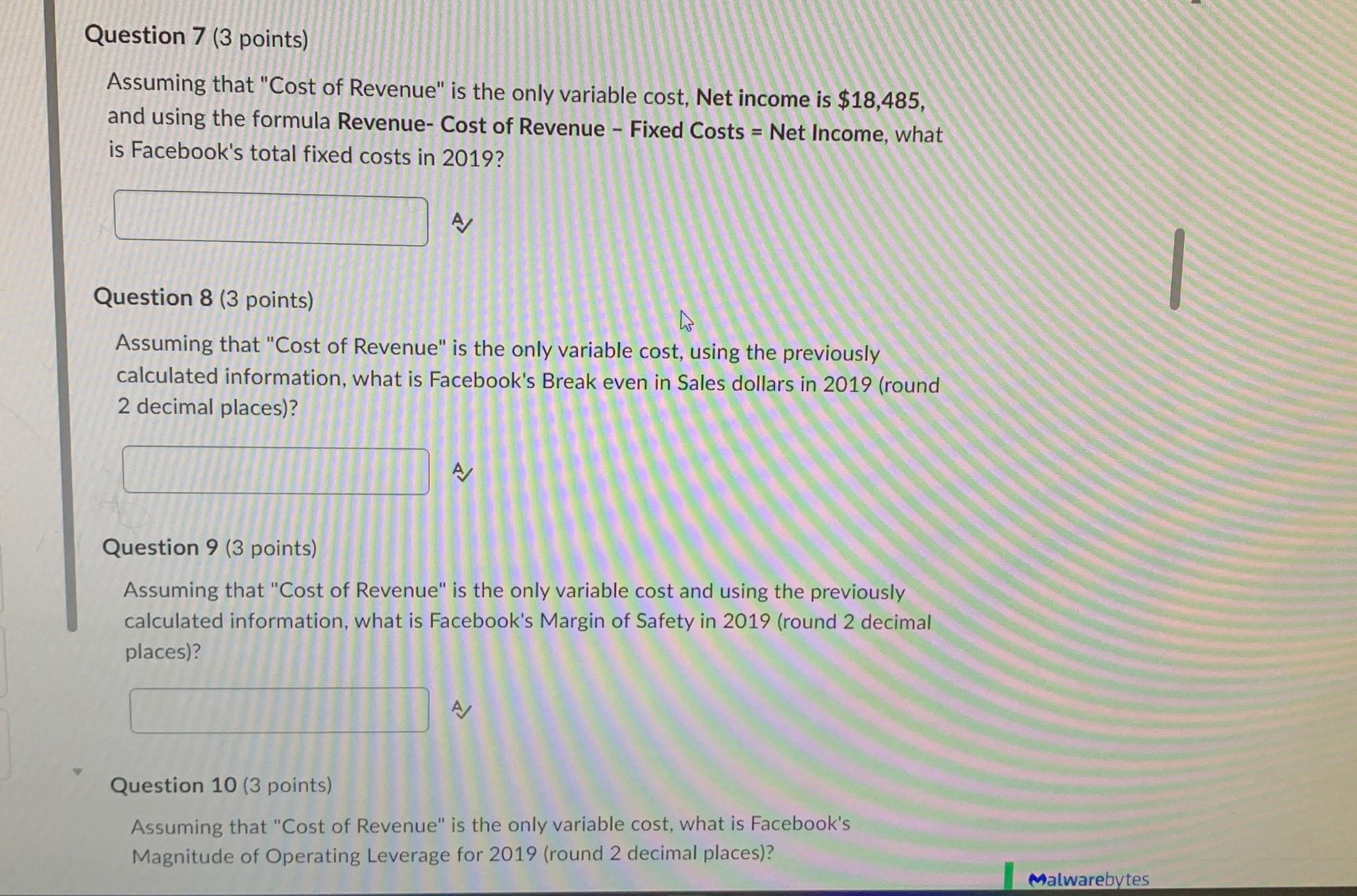 Question 7 (3 ﻿points)Assuming that "Cost of Revenue" | Chegg.com