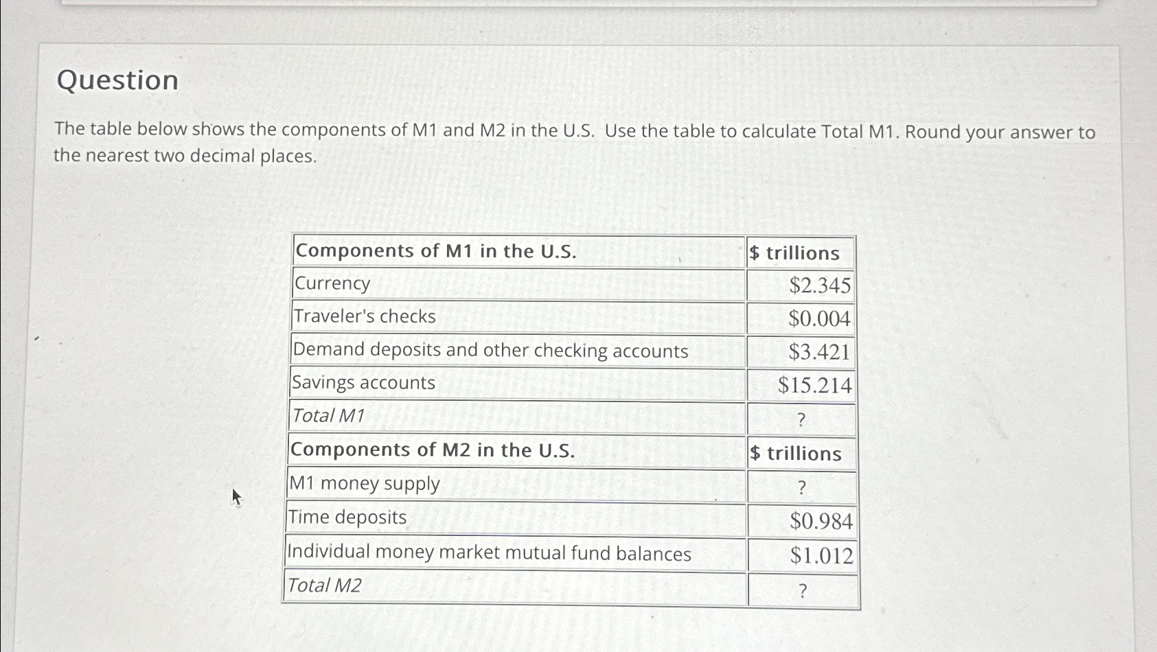 Solved QuestionThe table below shows the components of M1 | Chegg.com