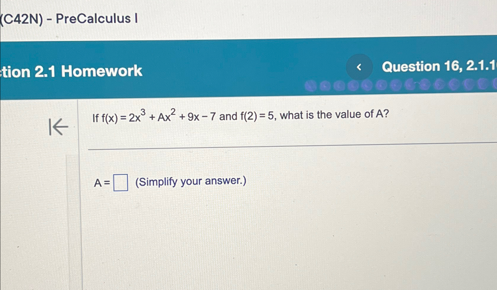 Solved (C42N) - ﻿PreCalculus Ition 2.1 ﻿HomeworkQuestion | Chegg.com