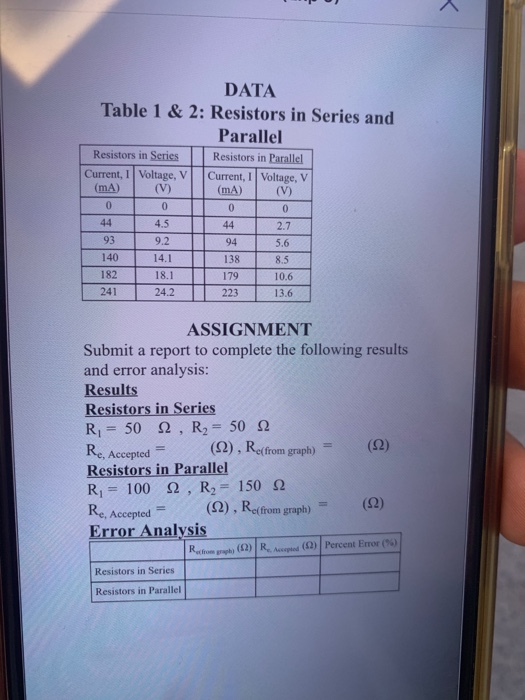 Solved DATA Table 1 & 2: Resistors in Series and Parallel | Chegg.com