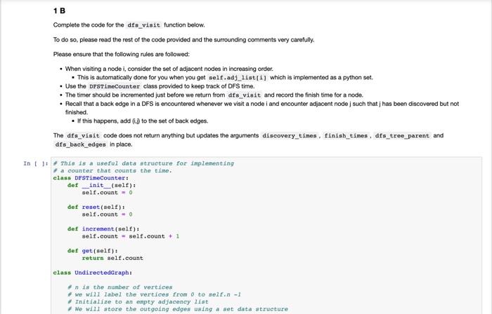 Solved 1 B Complete the code for the dfs_visit function | Chegg.com