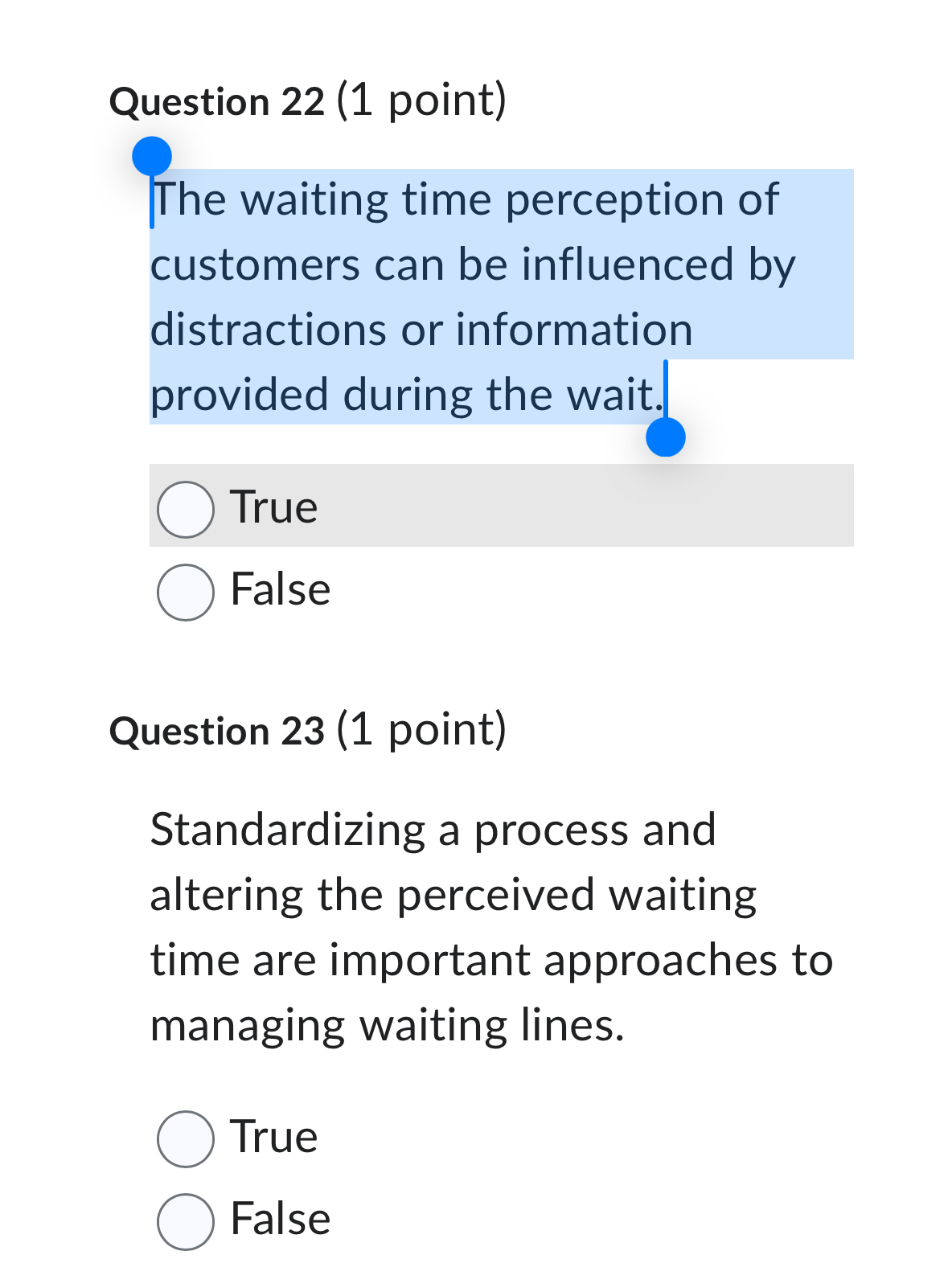 Solved Question 22 (1 ﻿point)The waiting time perception of | Chegg.com