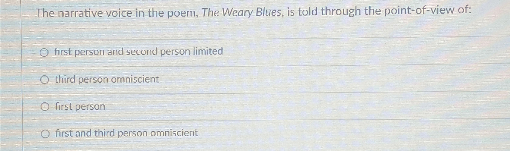 Solved The narrative voice in the poem, The Weary Blues, is | Chegg.com