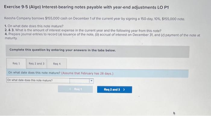 Solved Exercise 9-5 (Algo) Interest-bearing notes payable | Chegg.com