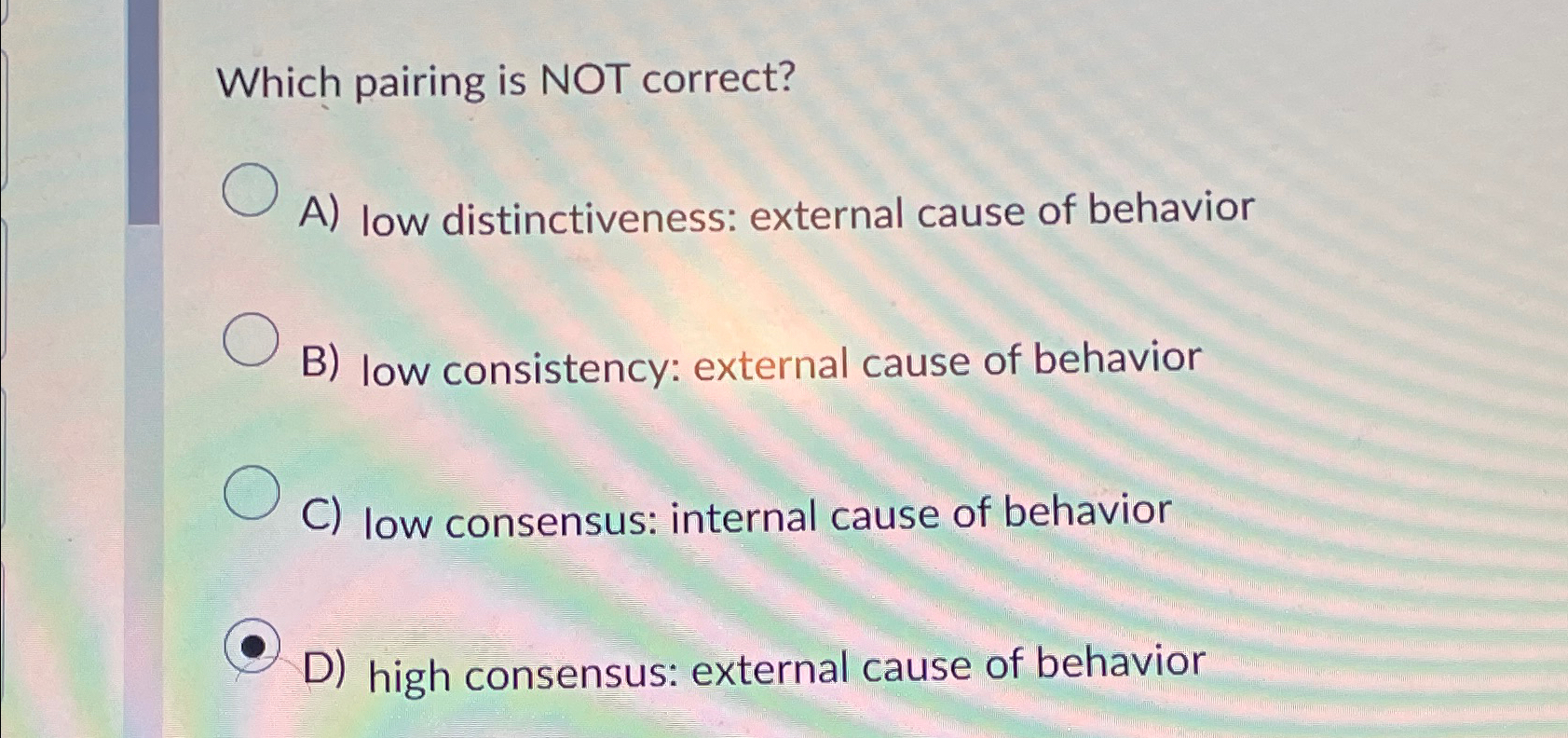 Solved Which pairing is NOT correct?A) ﻿low distinctiveness: | Chegg.com