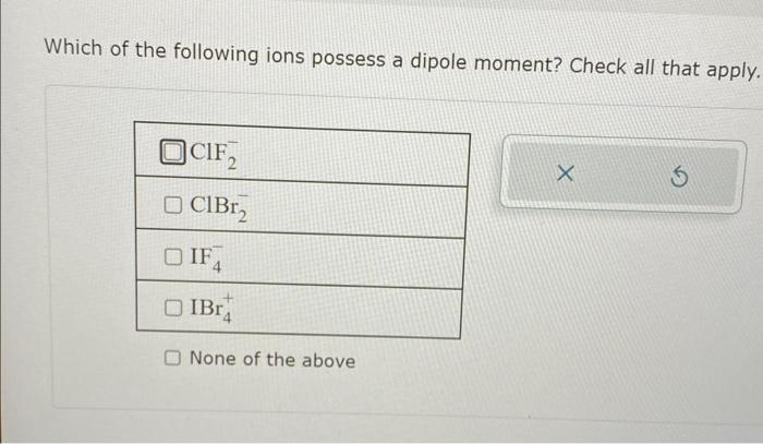 Solved Which of the following ions possess a dipole moment? | Chegg.com