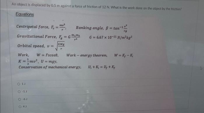 Solved An object is displaced by 0.5 m against a force of | Chegg.com