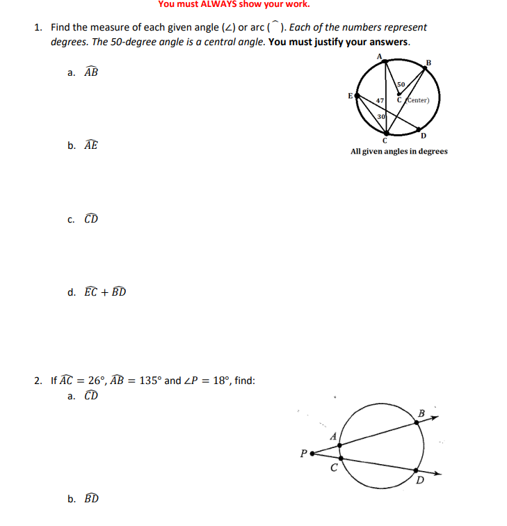 Solved 1. ﻿Find the measure of each given angle (\angle ) | Chegg.com