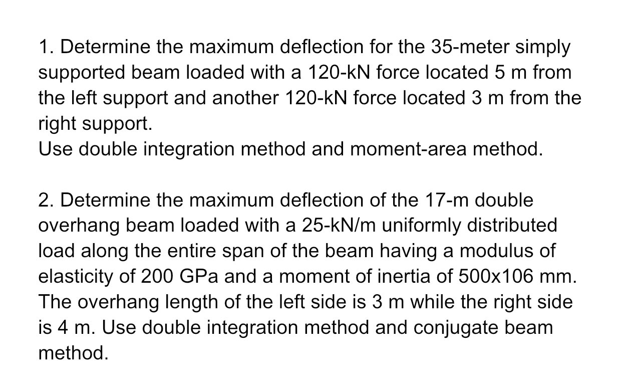 Solved Determine the maximum deflection for the 35 -meter | Chegg.com
