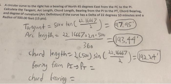 Solved i just need bearing from PI to PT, chord bearing, and | Chegg.com