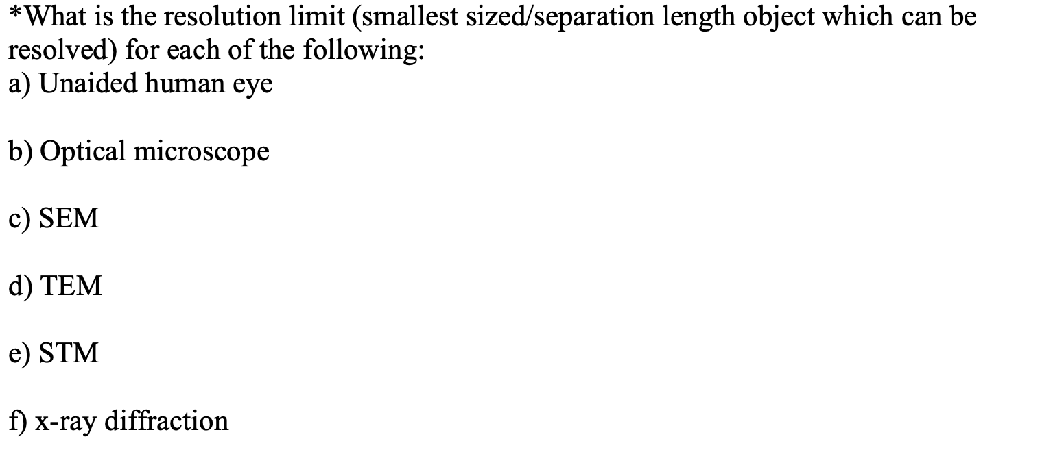 Solved *What is the resolution limit (smallest | Chegg.com