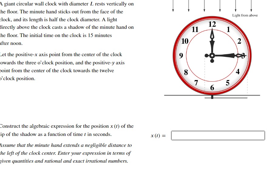 Solved A giant circular wall clock with diameter L ﻿rests | Chegg.com