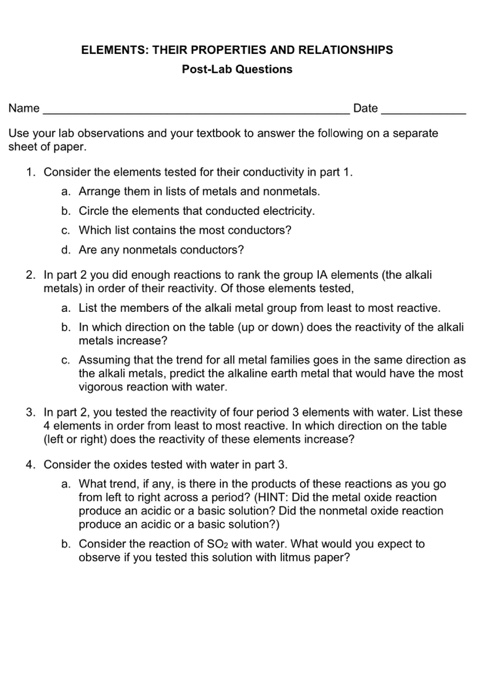 ELEMENTS: THEIR PROPERTIES AND RELATIONSHIPS | Chegg.com