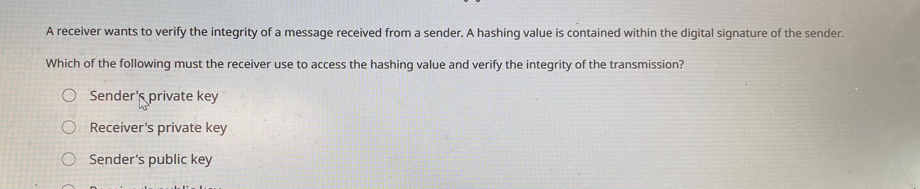 Solved A receiver wants to verify the integrity of a message | Chegg.com