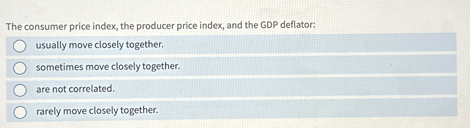 Solved The consumer price index, the producer price index, | Chegg.com