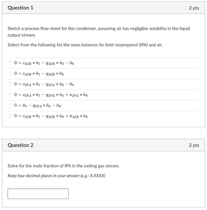 [Solved]: A gas stream contains 40 mol% isopropanol in air a