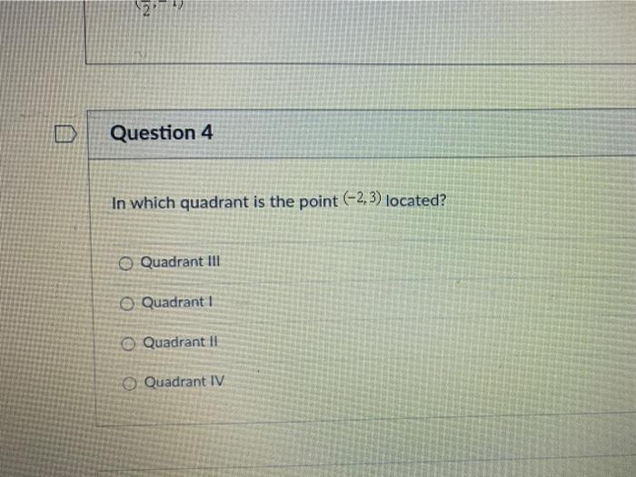 Solved 12 D Question 4 In which quadrant is the point (-2,3) | Chegg.com