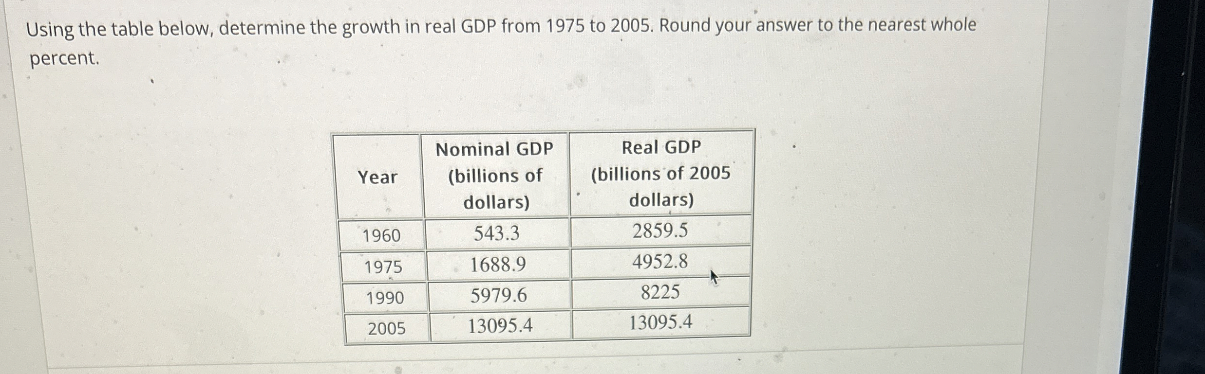 Solved Using the table below, determine the growth in real | Chegg.com
