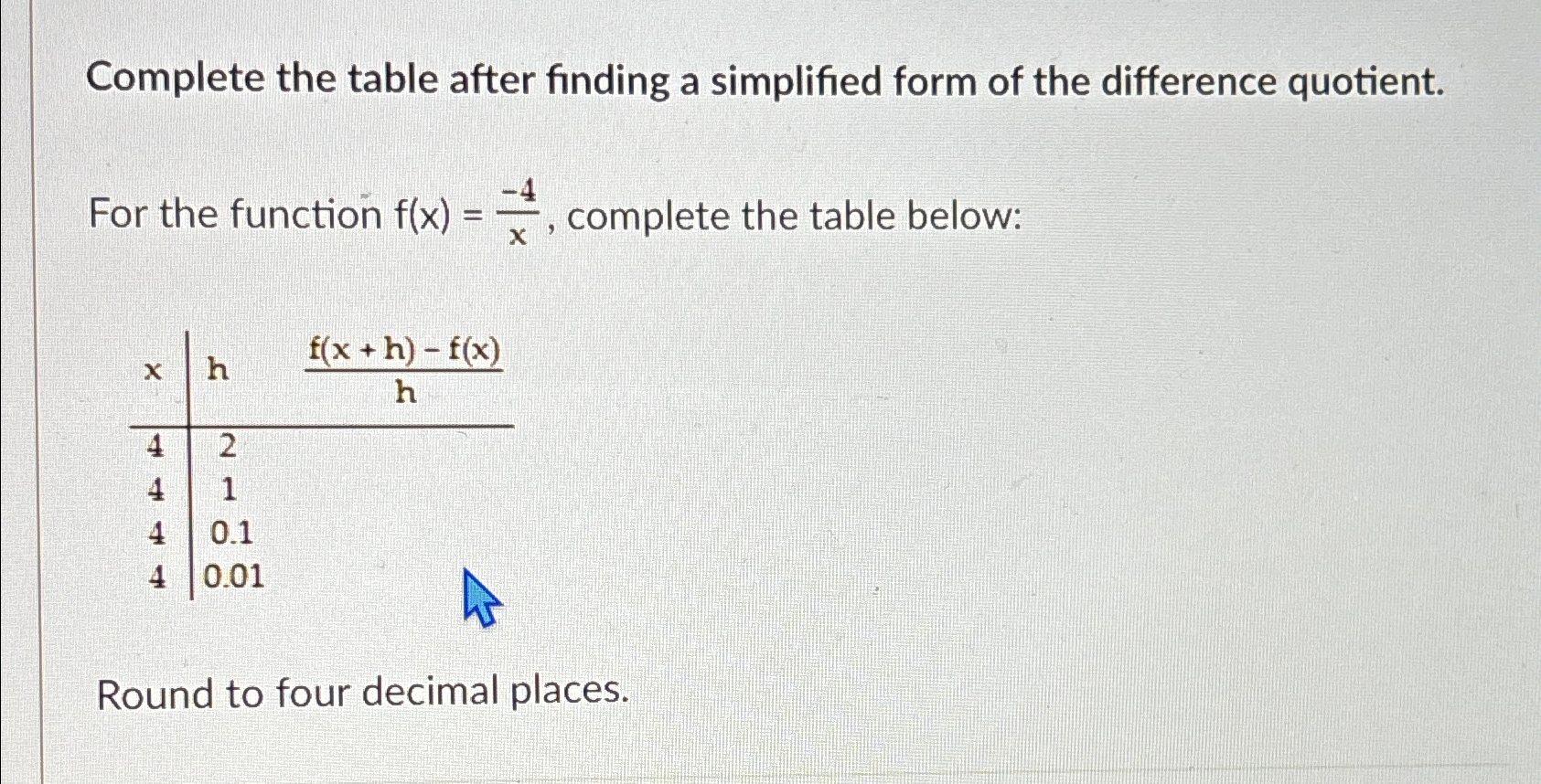 Solved Complete the table after finding a simplified form of | Chegg.com