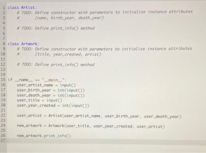 Solved Define the Art ist class with a constructor to | Chegg.com