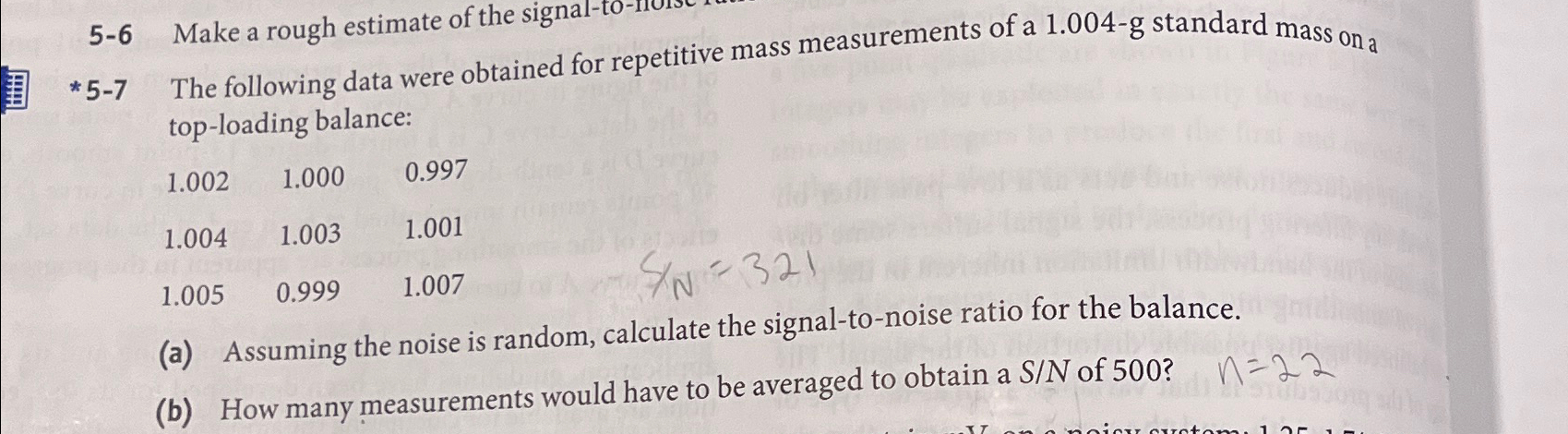 Solved 5-7 ﻿Answers: a) ﻿S/N =321b) ﻿n=22just need to see | Chegg.com
