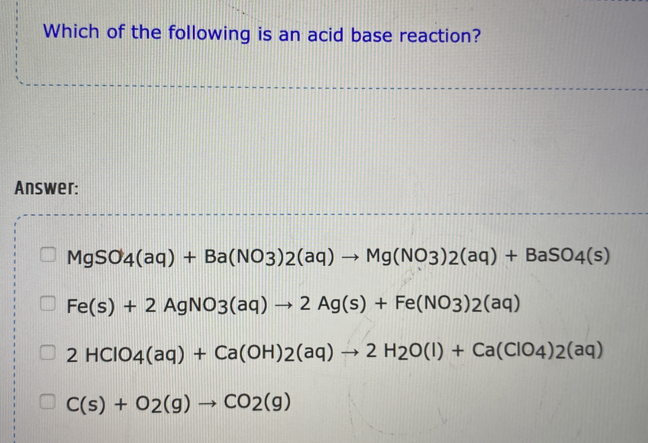 Solved Which of the following is an acid base | Chegg.com