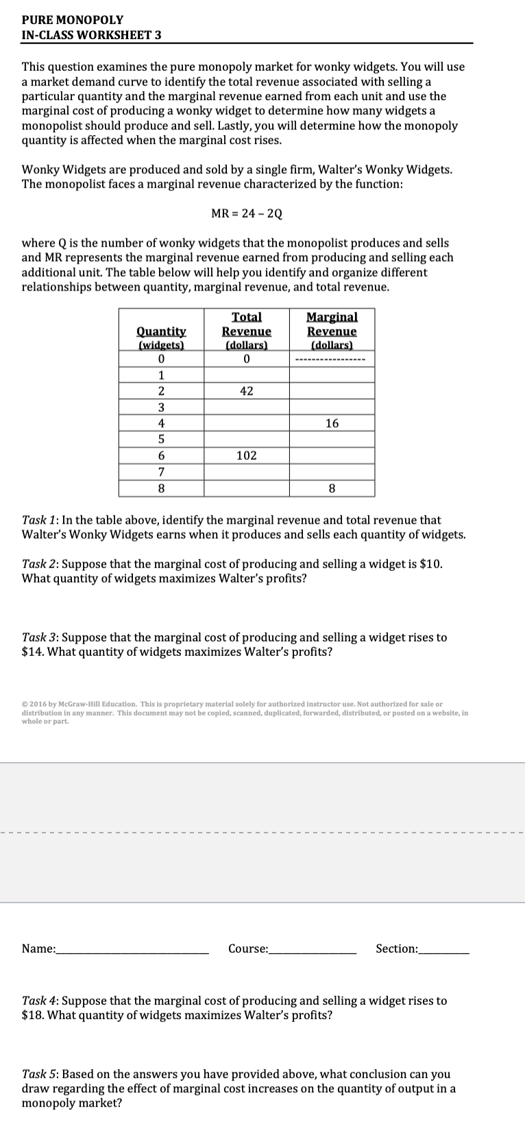 Solved PURE MONOPOLYIN-CLASS WORKSHEET 3This question | Chegg.com