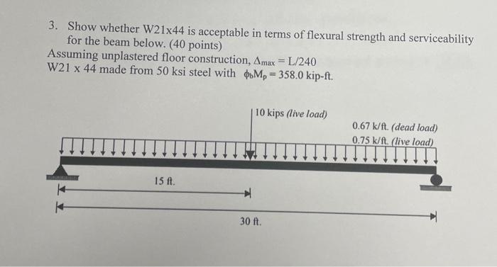 Solved 3. Show whether W21x44 is acceptable in terms of | Chegg.com