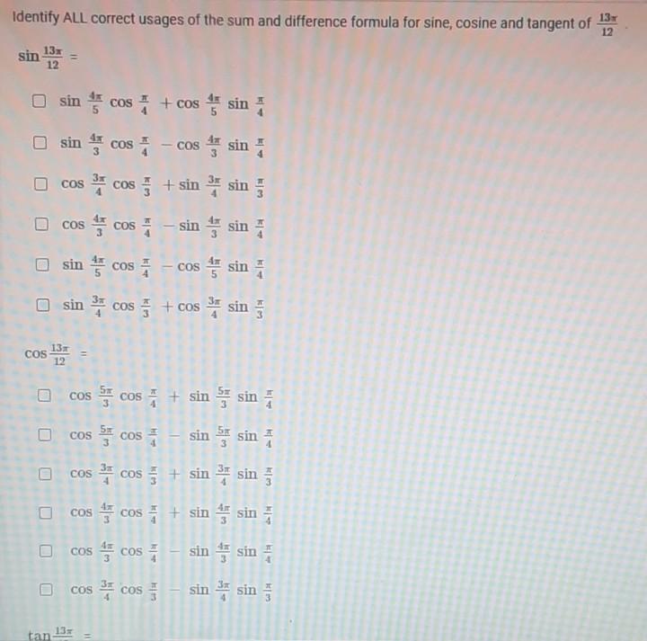 Solved Identify ALL correct usages of the sum and difference | Chegg.com