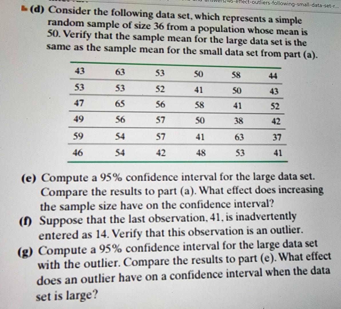 Solved 46. Effect of Outliers The following small data set | Chegg.com