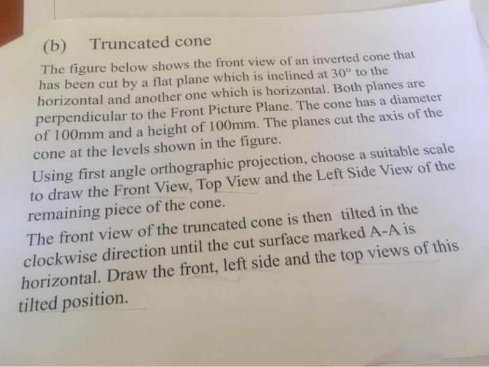 Solved (b) Truncated cone The figure below shows the front | Chegg.com