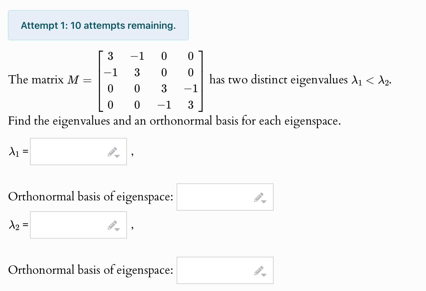 Attempt 1: 10 ﻿attempts remaining.The matrix | Chegg.com