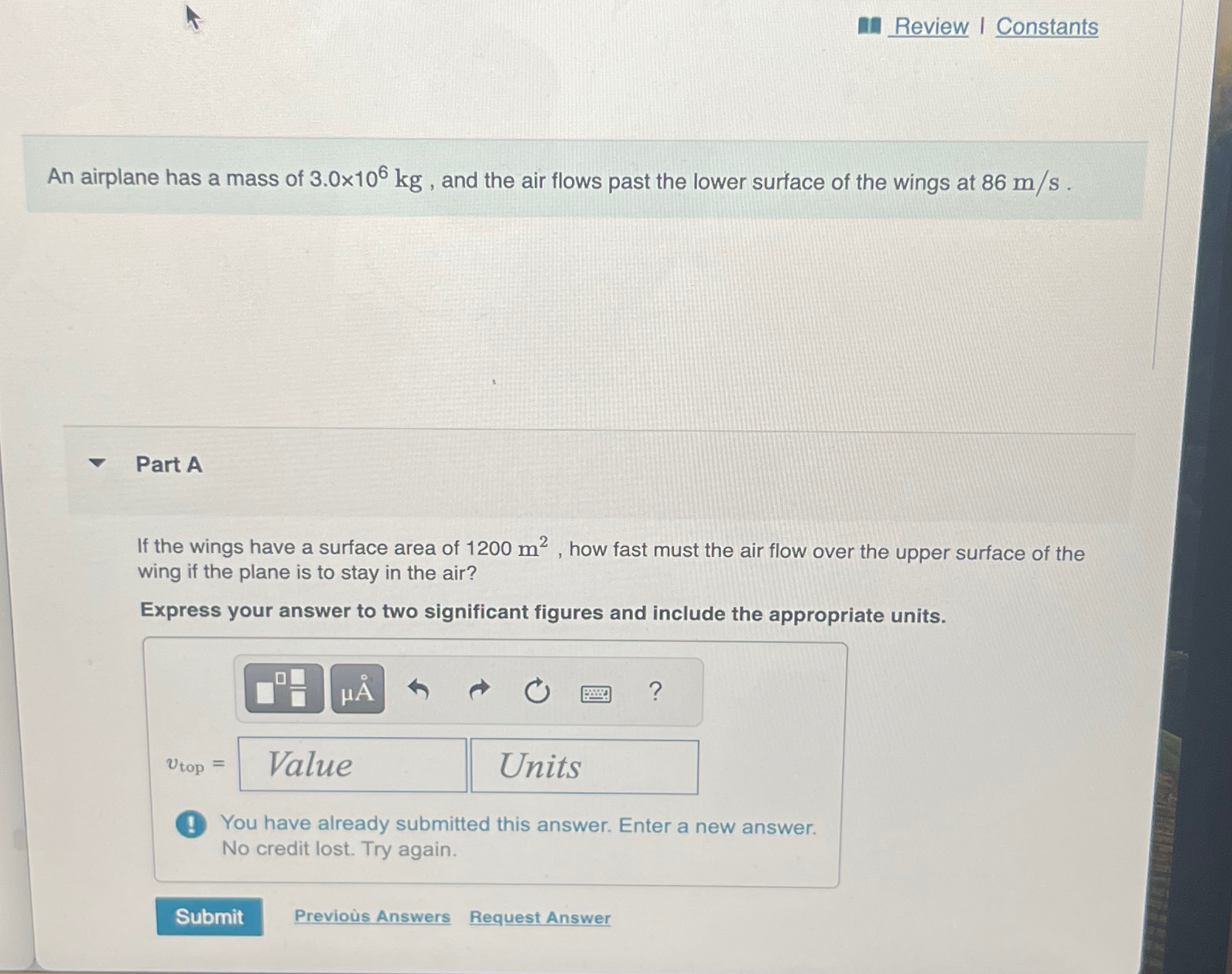 Solved Review I ConstantsAn airplane has a mass of | Chegg.com