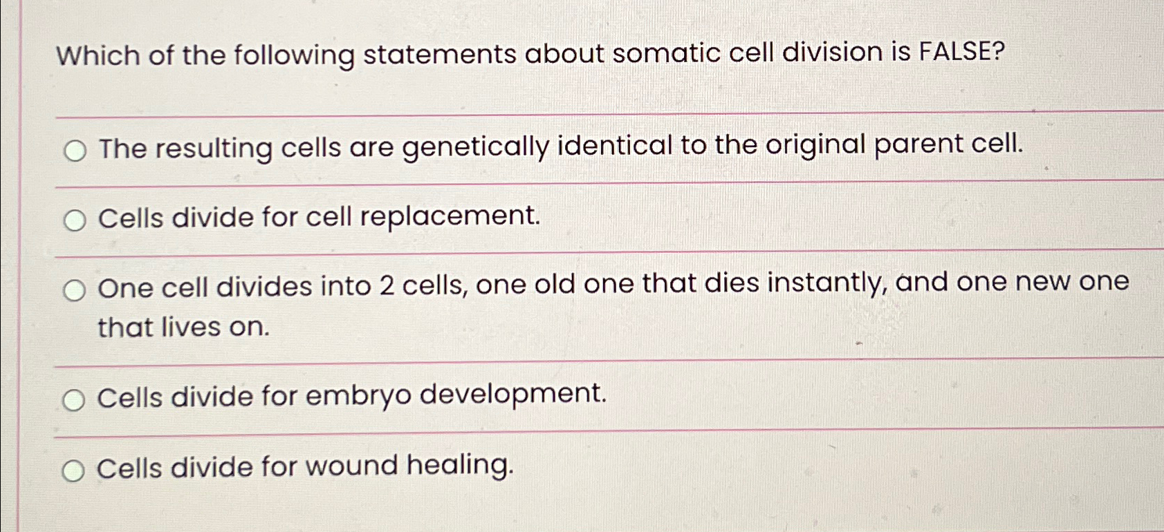 Solved Which of the following statements about somatic cell | Chegg.com
