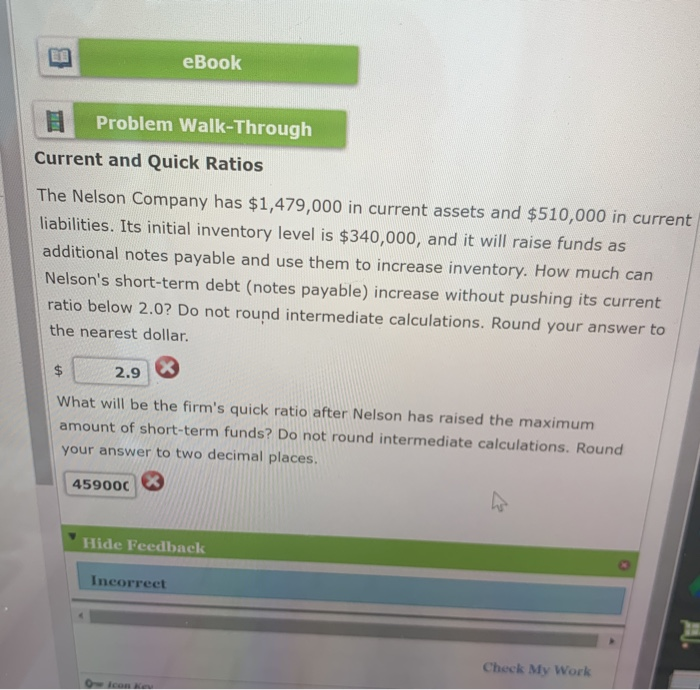 Solved eBook Problem Walk-Through Current and Quick Ratios | Chegg.com