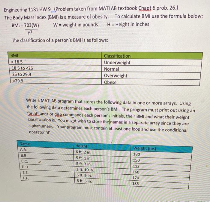 Solved Engineering 1181 HW 9_{Problem taken from MATLAB | Chegg.com