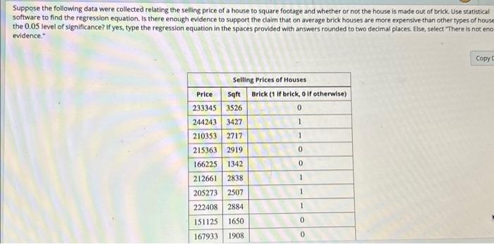 Solved Suppose the following data were collected relating | Chegg.com