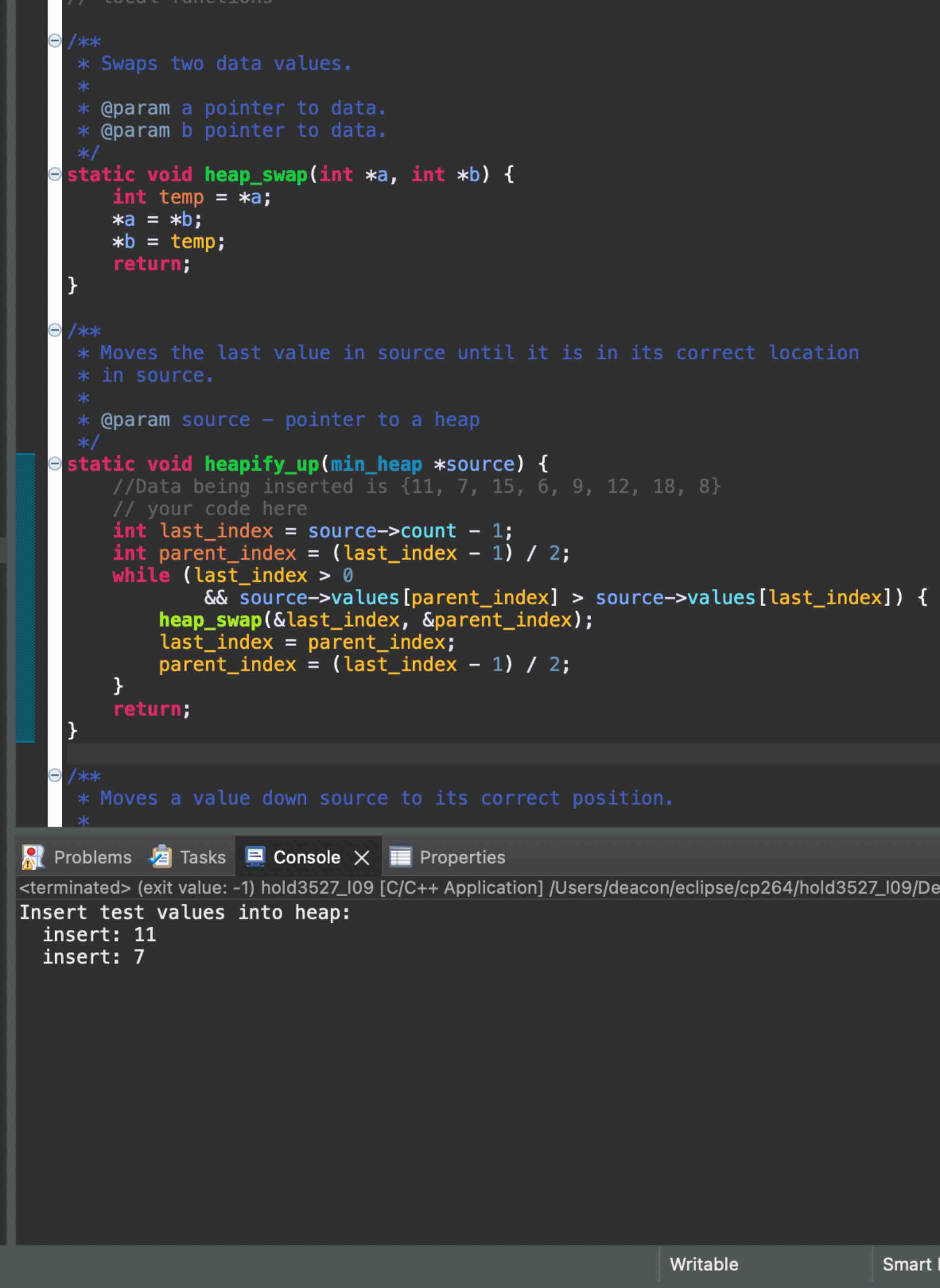 Solved I am trying to implement a heapify up function but | Chegg.com