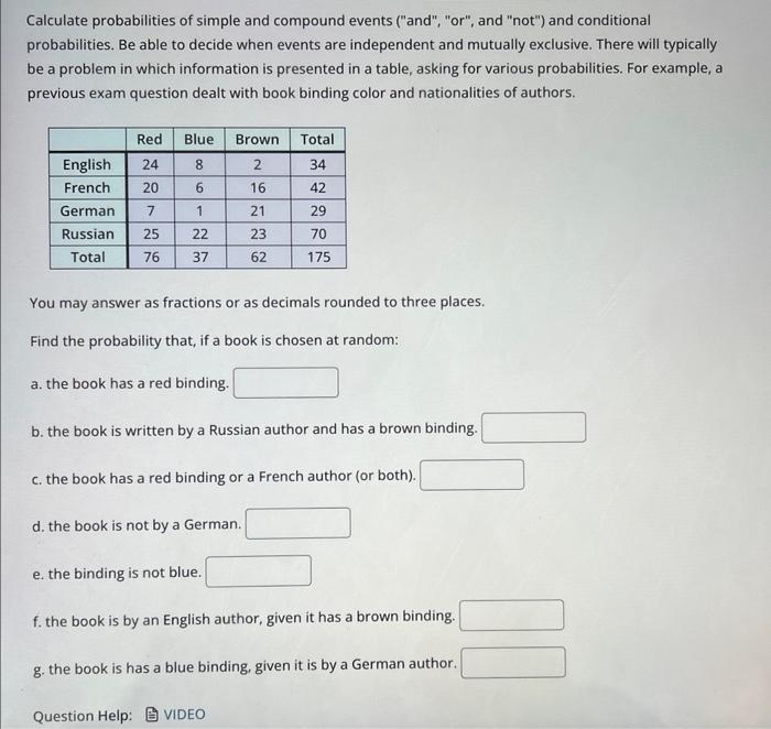 Solved Calculate probabilities of simple and compound events | Chegg.com