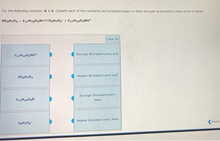 Solved For the following reaction, K>1. Classify each of the | Chegg.com